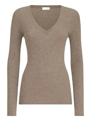 Brunello Cucinelli Brunello Cucinelli Sparkling Cashmere Ribbed V-Neck Sweater Rope