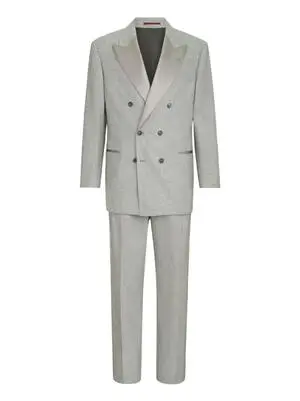 Brunello Cucinelli Cashmere And Silk Lightweight Flannel Tuxedo: One-and-a-half Breasted Jacket And Trousers With Double Pleats And Waist Tabs - Gray