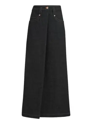 Brunello Cucinelli No-fade Denim Five-pocket Skirt With Monili - Black