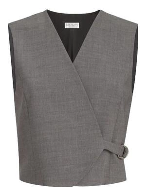Brunello Cucinelli Brunello Cucinelli Tropical Luxury Wool Vest With Monili Gray