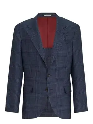 Brunello Cucinelli Wool, Silk And Linen Prince Of Wales Deconstructed Blazer - Denim