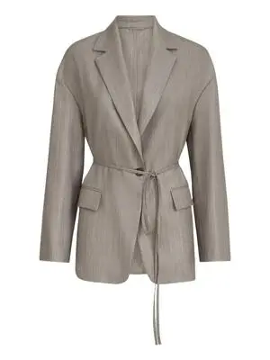 Brunello Cucinelli Virgin-wool Pinstripe Blazer With Monili - Gray