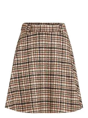 Brunello Cucinelli Checked Wool And Alpaca Mini Circle Skirt - Nude