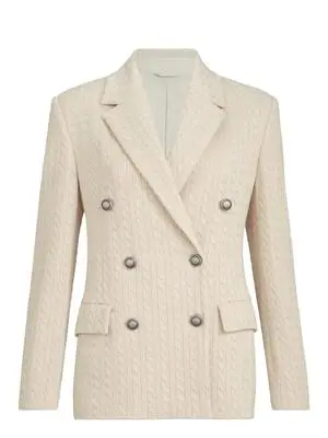 Brunello Cucinelli Sparkling Cotton And Viscose English-rib-knit Blazer With Monili - Cream