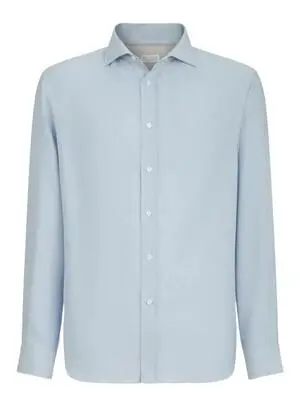BRUNELLO CUCINELLI Cotton And Cashmere Denim-effect Diagonal Shirt With Spread Collar