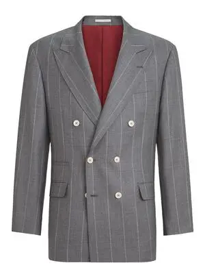Brunello Cucinelli Virgin Wool Chalk Stripe One-and-a-half Breasted Tailor Blazer - Neutral Density