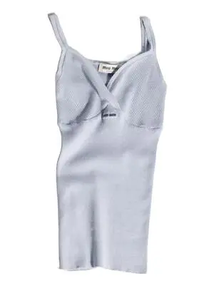 Miu Miu Miu Miu Cotton Knit Logo Design Sleeveless Pullover Top White