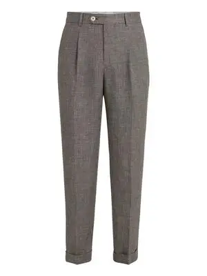 Brunello Cucinelli Houndstooth Pleated Trousers - Hazelnut Color