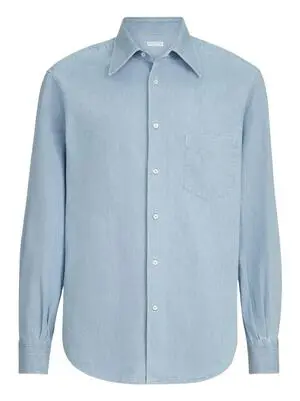 Brunello Cucinelli Lightweight Denim Shirt With Italian Collar And Chest Pocket - Light Denim