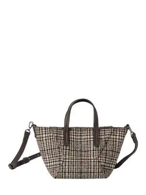Brunello Cucinelli Duo Mini Bag In Prince Of Wales Alpaca And Wool With Monili - Black