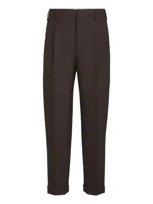 Brunello Cucinelli Virgin Wool Diagonal Trousers With Double Pleats - Rust-brown