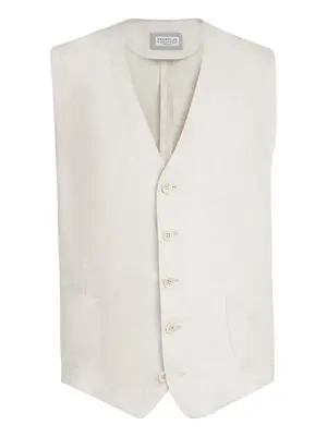 Brunello Cucinelli Linen Micro Chevron Waistcoat - White