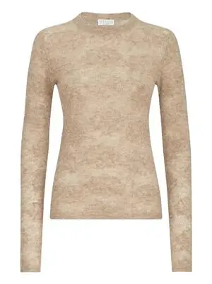 Brunello Cucinelli Silk, Alpaca, And Wool Flower-lace Sweater - Beige