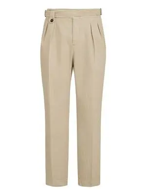 Brunello Cucinelli Cotton Chevron Trousers With Double Pleats And Waist Tabs - Beige