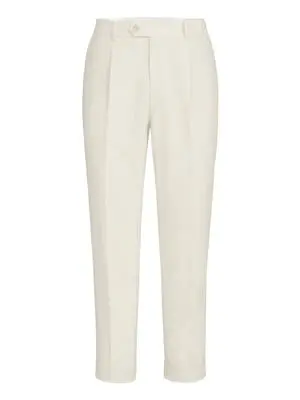 Brunello Cucinelli Sea Island Cotton Narrow Wale Corduroy Trousers With Pleat - Panama