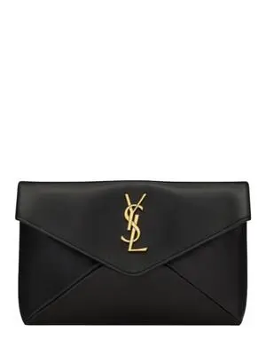 Saint Laurent Cassandre Small Envelope Pouch In Lambskin - Black