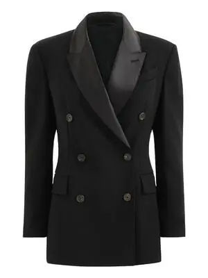Brunello Cucinelli Viscose And Virgin Wool Tuxedo Jacket With Monili Embellishments - Black