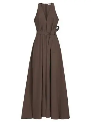 Brunello Cucinelli Techno Cotton Poplin Belted Maxi Dress - Chocolate
