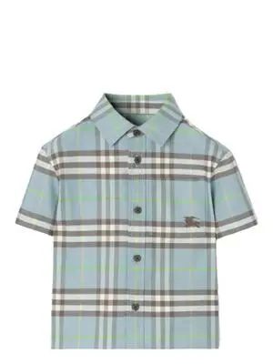 Burberry Check Cotton Oxford Shirt With Embroidered Equestrian Knight Design - Mist Blue