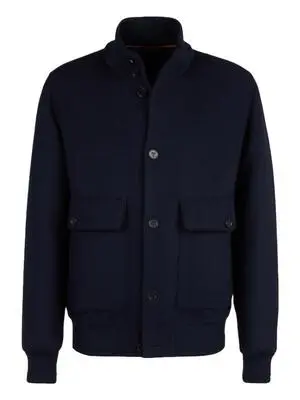 TOD'S Button-up Bomber Jacket With Leather Trim - Blue