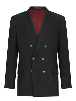 Brunello Cucinelli Mouliné Virgin Wool Twill One-and-a-half Breasted Deconstructed Blazer With Metal Buttons - Anthracite