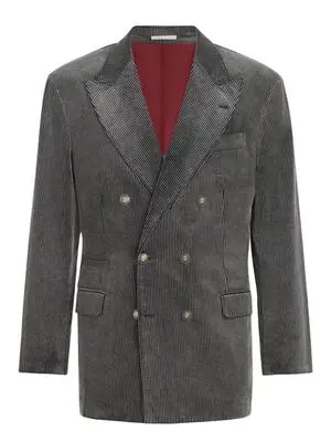 Brunello Cucinelli Frosted Cotton Corduroy One-and-a-half Breasted Tailor Blazer With Metal Buttons - Grey