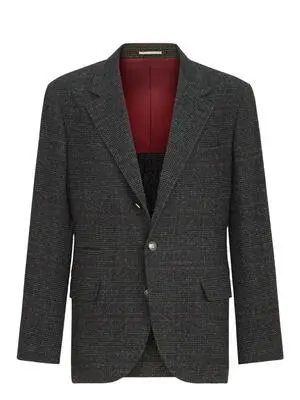 Brunello Cucinelli Silk, Wool And Cashmere Prince Of Wales Flannel Deconstructed Blazer - Anthracite