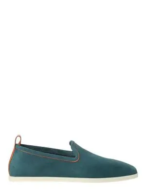 Loro Piana Venice Walk Loafers In Suede - Deep Atlantic Ocean