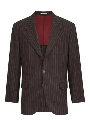 Brunello Cucinelli Virgin Wool And Cashmere Chalk Stripe Flannel Tailor Blazer - Brown