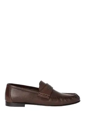 Brunello Cucinelli Calfskin Penny Loafers With Embellished Detail - Cocoa