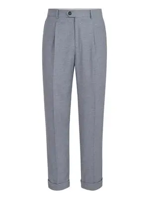 Brunello Cucinelli Cashmere And Silk Houndstooth Flannel Pleated Trousers - Sky-blue