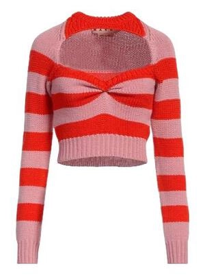 Marni Marni Striped Cutout Long Sleeve Sweater Pink