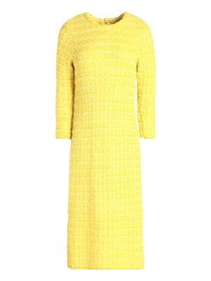 Balenciaga Tweed Dress With 3/4 Sleeves And Button Detail - Yellow