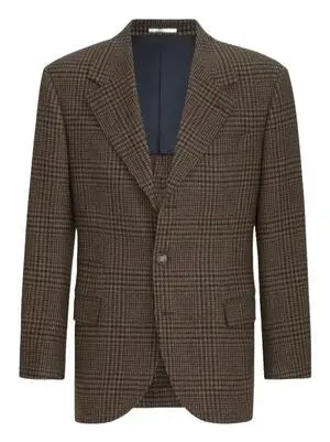 Brunello Cucinelli Cashmere Prince Of Wales Tailor Blazer - Chestnuts