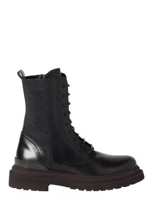 Brunello Cucinelli Matte Calfskin And Virgin Wool Flannel Boots With Precious Detail - Black