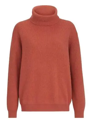 Brunello Cucinelli Cashmere English Rib Turtleneck Sweater With Monili - Refractory Bricks