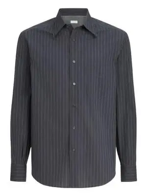 Brunello Cucinelli Double Pinstripe Cotton Overshirt With Italian Collar And Chest Pocket - Dark Gray
