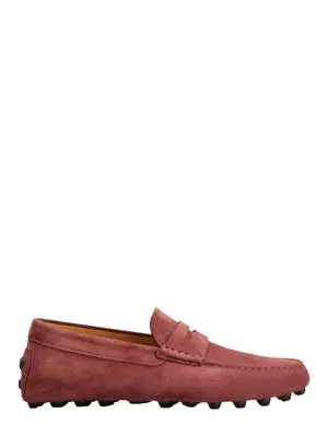 TOD'S Round Toe Suede Loafers - Red