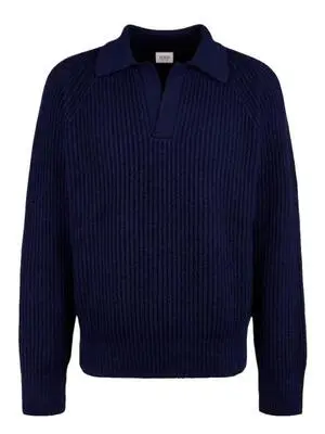TOD'S Long-sleeved Ribbed Knit Pullover With Polo Collar - Black