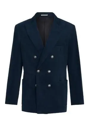 Brunello Cucinelli Sea Island Cotton Narrow-wale Corduroy One-and-a-half Breasted Deconstructed Blazer With Patch Pockets - Blue