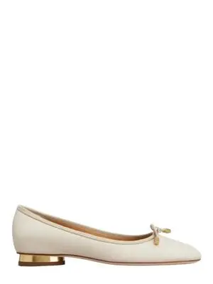 TOD'S Ballerina Flats With Bow Detail And Metal Logo Accent - Beige