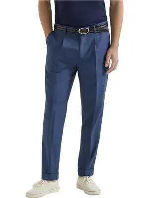 Brunello Cucinelli Virgin Wool Prince Of Wales Trousers With Pleat - Blue