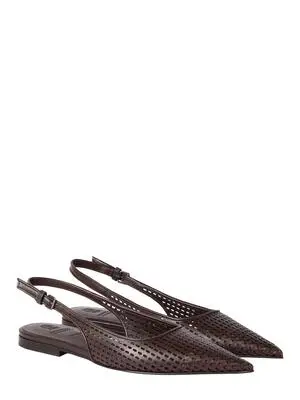 Brunello Cucinelli Brunello Cucinelli Calfskin Net Slingback Flats With Monili Ballet Brown