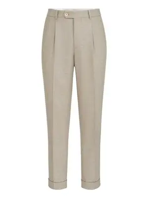 Brunello Cucinelli Virgin Wool Mouliné-twill Pleated Trousers - Grey
