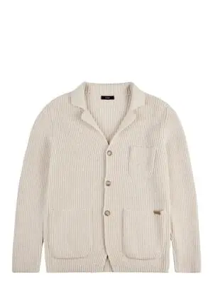 FAY Ribbed Knit Jacket With Shawl Collar - Light Brown