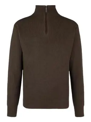 TOD'S Ribbed Half-zip Sweater With Suede Piping - Brown