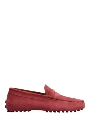 TOD'S Tod's Suede Round Toe Loafers With Signature Rubber Sole Red