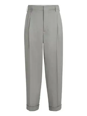 Brunello Cucinelli Linen, Virgin Wool, And Mohair Gabardine Trousers With Double Pleats - Gray