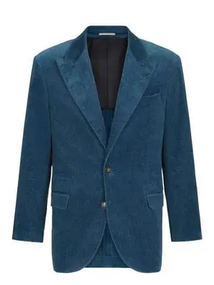 Brunello Cucinelli Effect Cotton Velvet Tailor Blazer With Peak Lapels - Denim