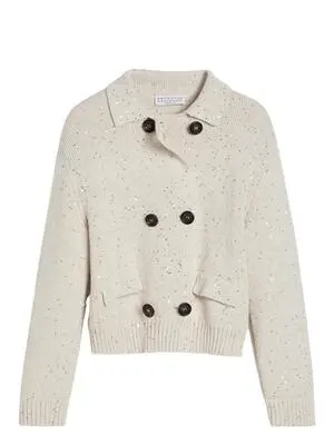 Brunello Cucinelli Double-breasted Cardigan With Sequins - Oat